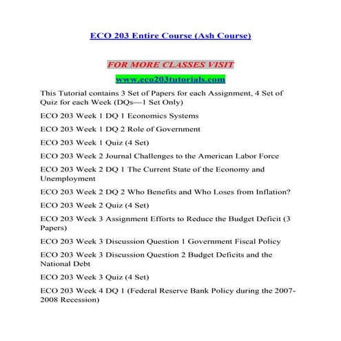 ECO 203 TUTORIALS Lessons in Excellence--eco203tutorials.com
