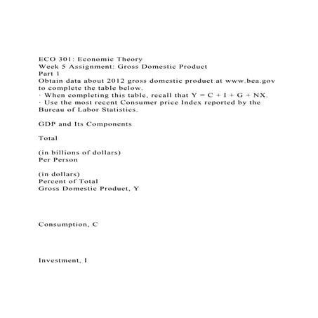 ECO 301 Economic TheoryWeek 5 Assignment Gross Domestic Pr.docx