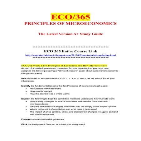 ECO 365 ECO365 Eco 365 eco365 ECO/365 PRINCIPLES OF MICROECONOMICS https://uopcourses.com ...