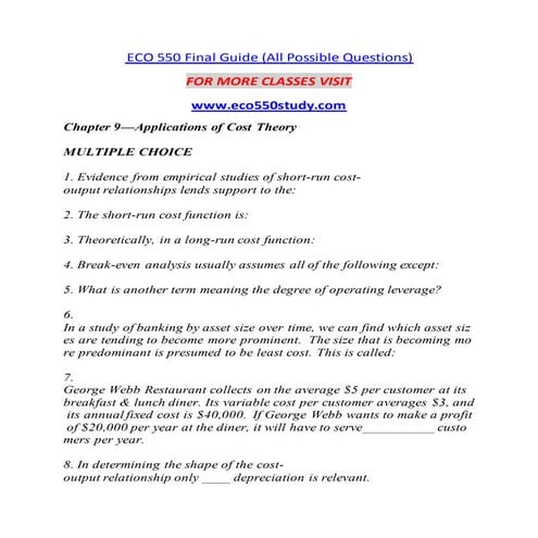 ECO 550 STUDY Possible Is Everything / eco550study.com | Business Accounting & Finance | Business