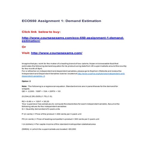 Eco550 assignment 1 demand estimation | DOCX