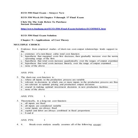 Eco 550 final exam strayer new | DOCX