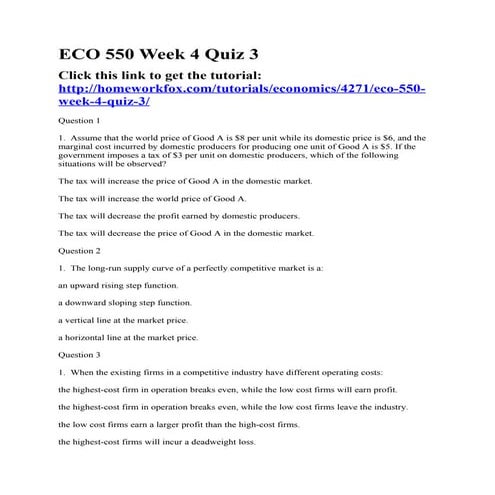 Eco 550 week 4 quiz 3 | DOC