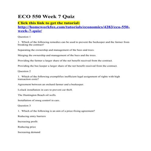 Eco 550 week 8 quiz | DOC