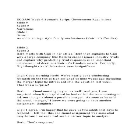 ECO550 Week 9 Scenario Script Government RegulationsSlide #Sc.docx