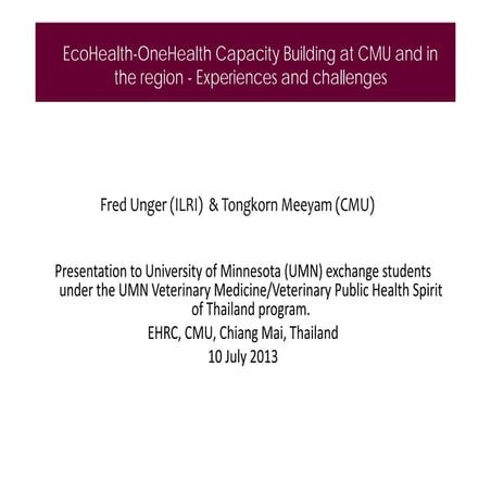 EcoHealth–One Health capacity building at Chiang Mai University and in ...