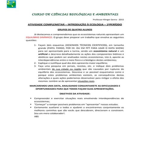 Ecologia 2 15 Exercicios 01 Pdf