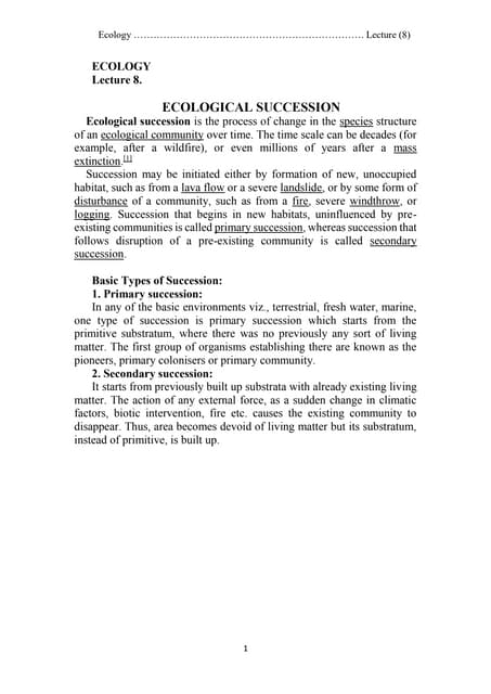 Ecological Succession: Part 1 | PPT