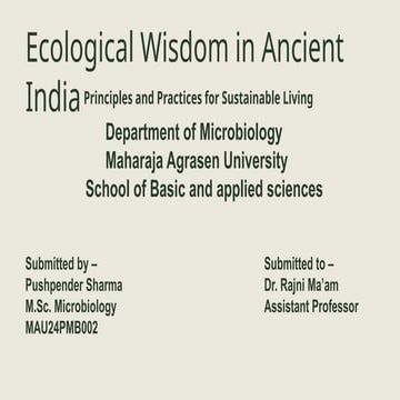 ecological wisdom in ancient Indian culture | PPTX