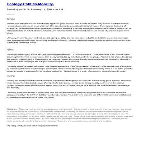 Ecologypoliticsmorality | PDF | Political Issues & policy | Politics