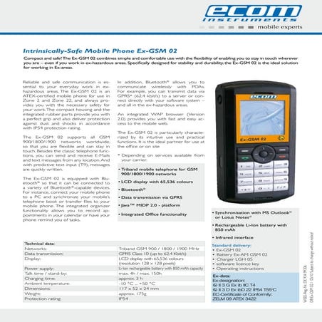 Ecom Ex-GSM ATEX Certified Hazardous Area Mobile Phone | PDF