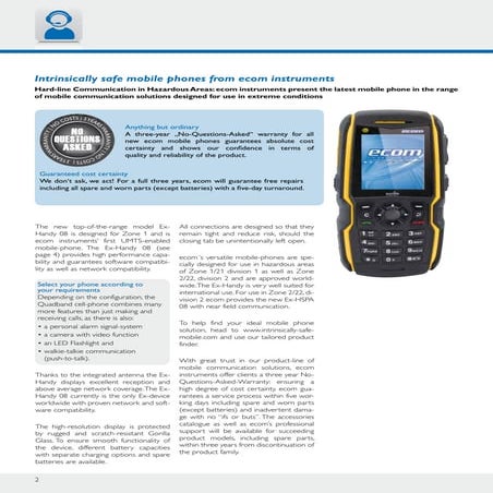 Ecom EX-Handy 08 ATEX Hazardous Area Mobile Phone Datasheet | PDF