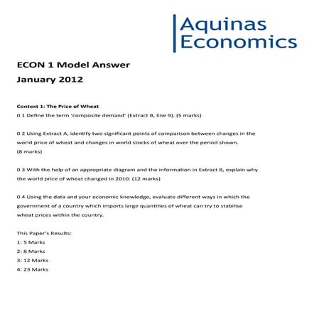 ECON1 Model Answer - JAN2012 | PDF