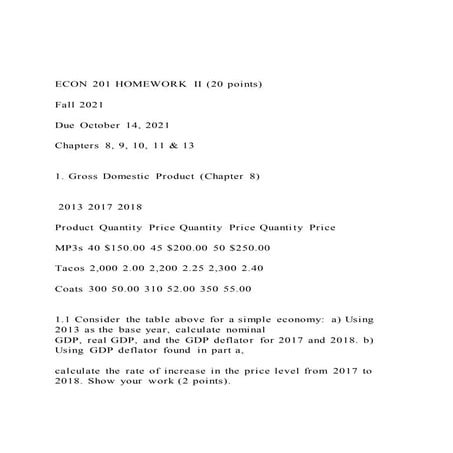 Econ 201 homework ii (20 points) fall 2021 due october | PDF