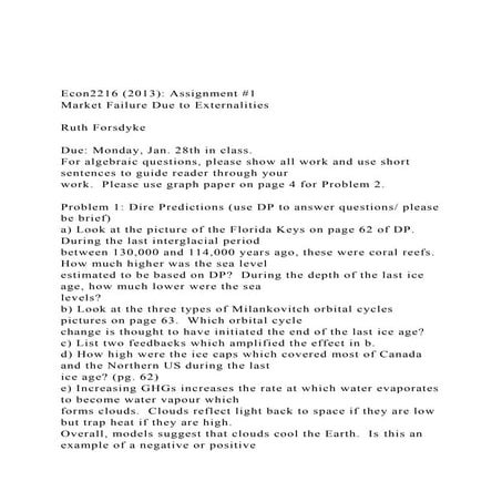 Econ2216 (2013) Assignment #1 Market Failure Due to Externa.docx