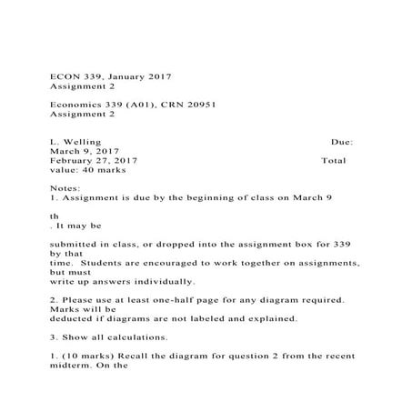 ECON 339, January 2017 Assignment 2 Economics 339 (A01),.docx