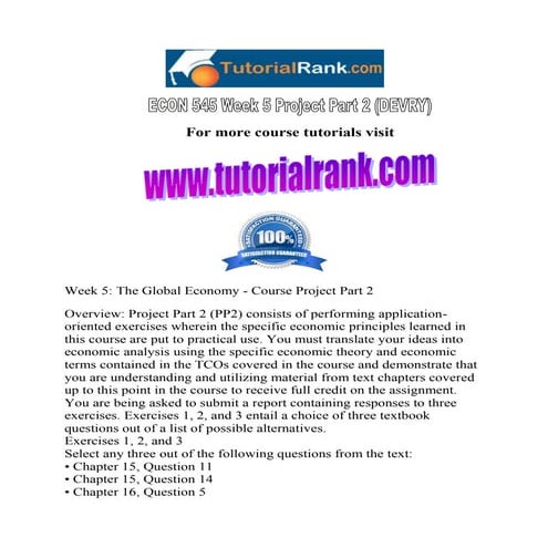 Econ 545 week 6 monetary and fiscal policy you decide (devry) | PDF