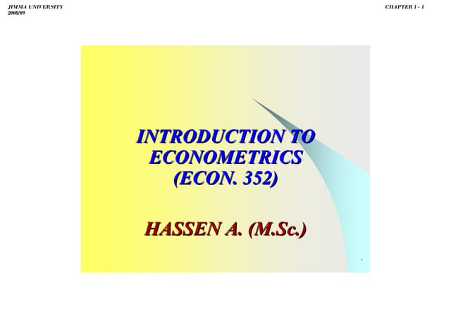 Econometrics Introductory And Lecture Notesa Pdf