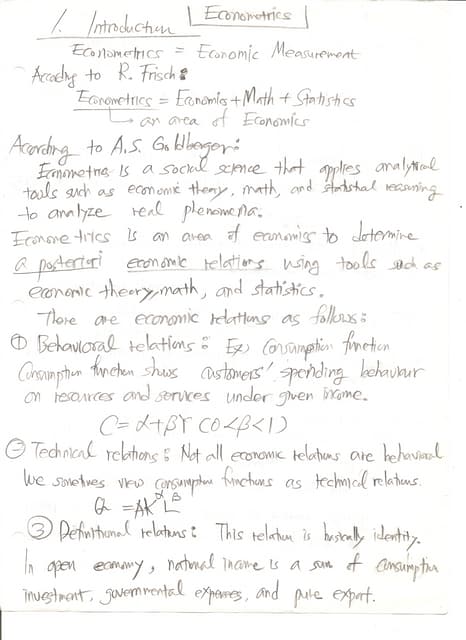 Econometrics Lecture Notes : Chapter 2 | PDF