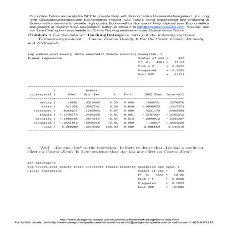 Econometrics Homework Help Pdf