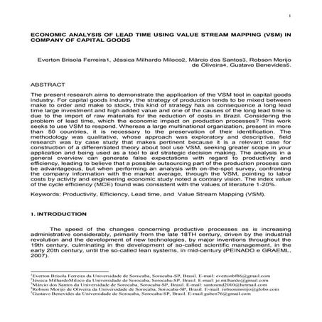 Economic analysis of lead time using value stream mapping (vsm) in company of capital goods | PDF