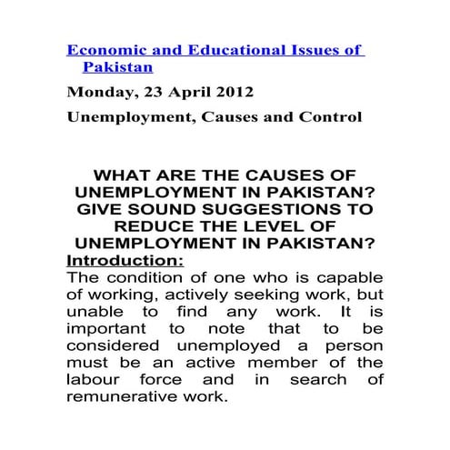 Economic and educational issues of pakistan | DOC