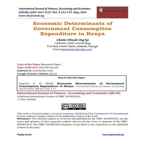 Economic Determinants of Government Consumption Expenditure in Kenya | PDF
