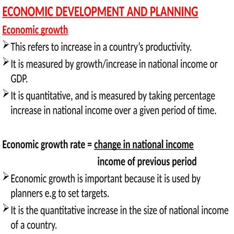 ECONOMIC DEVELOPMENT AND PLANNING.pptx economic growth and economic ...