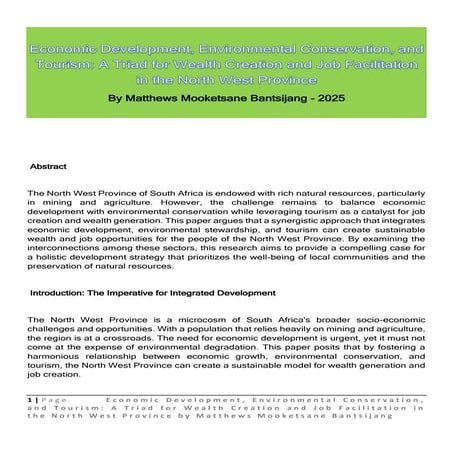 Economic Development, Environmental Conservation, and Tourism: A Triad ...