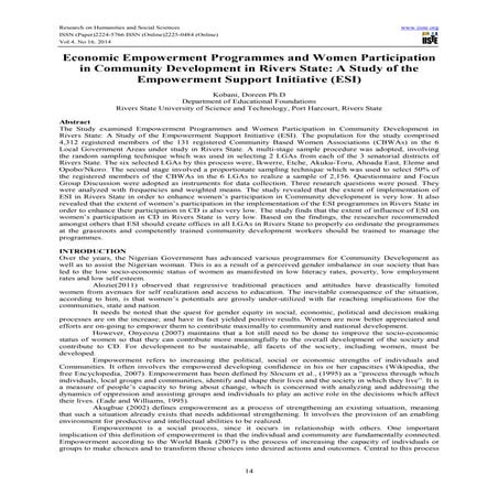 Economic empowerment programmes and women participation in community ...