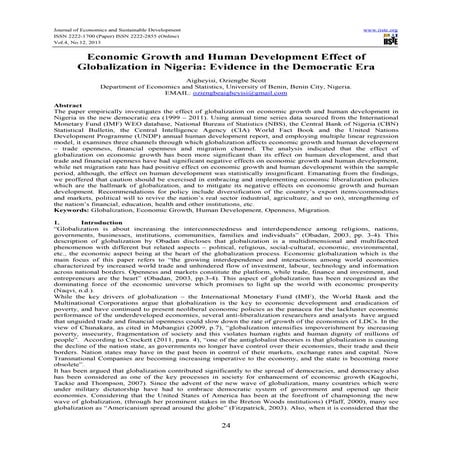 Economic growth and human development effect of globalization in ...
