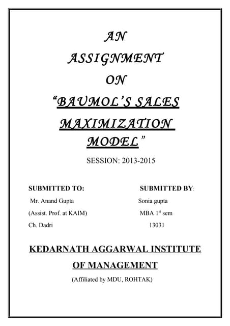 Baumol’s theory of sales maximisation | PPSX