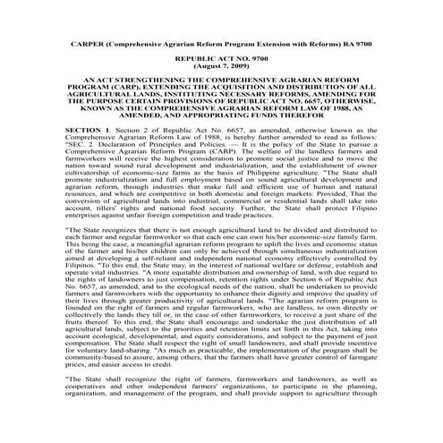 CARPER (Comprehensive Agrarian Reform Program Extension with Reforms ...