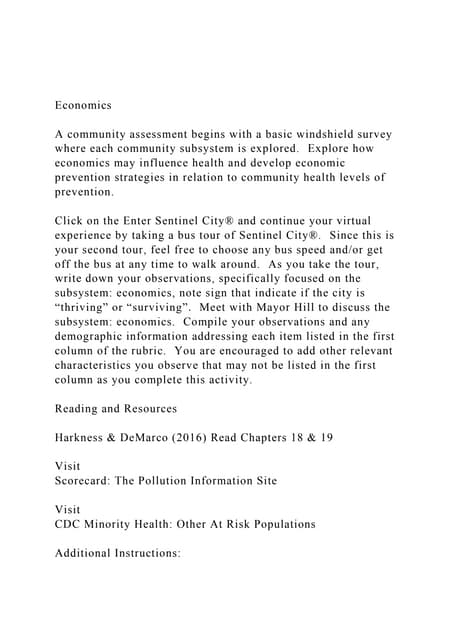 Activity 4EconomicsA community assessment begins with a .docx