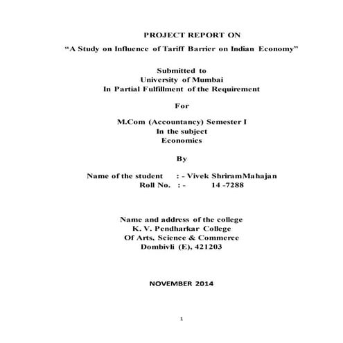 A Study on Influence of Tariff Barrier on Indian Economy | PDF