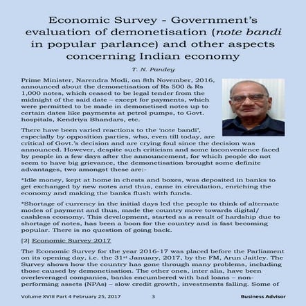 Economic Survey - Government’s evaluation of demonetisation (note bandi ...