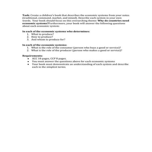Economic system children's book | DOCX