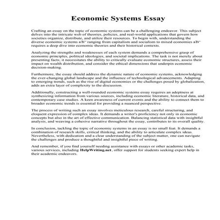Economic Systems Essay. Hartwick College | PDF