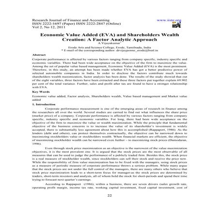 Economic value added (eva) and shareholders wealth | PDF