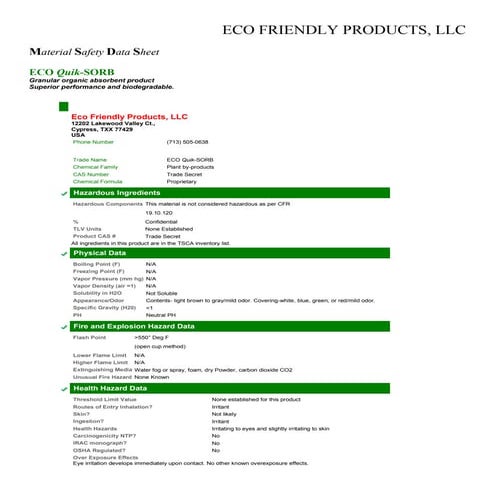 ECO Quik Sorb MSDS | DOC