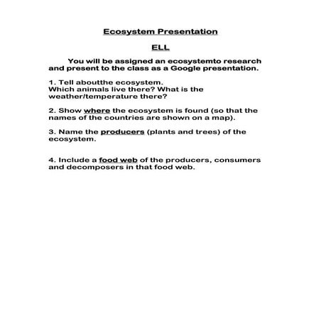 Ecosystem presentation assignment esl | DOCX