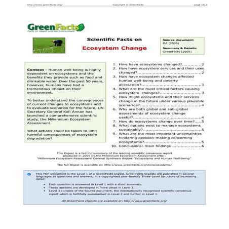 Ecosystem Change | PDF | Environmental Services Industry | Industries