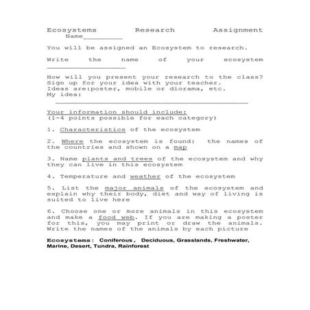 Ecosystems research assignment | DOCX