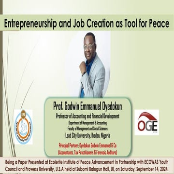 ECOWAS Youths Entrepreneurship and Job Creation as Tool for Peace Prof ...