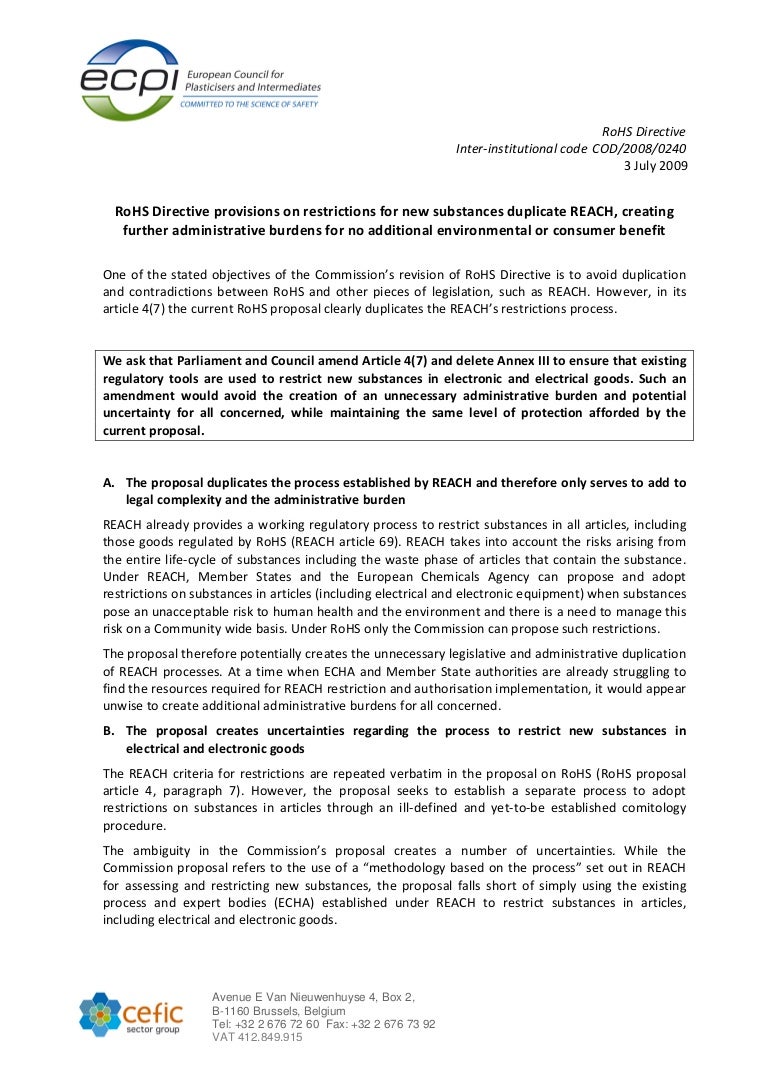 ECPI Position Paper on RoHS revision