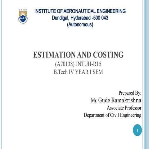 Estimation and costing ppt by ramkrishna | PDF