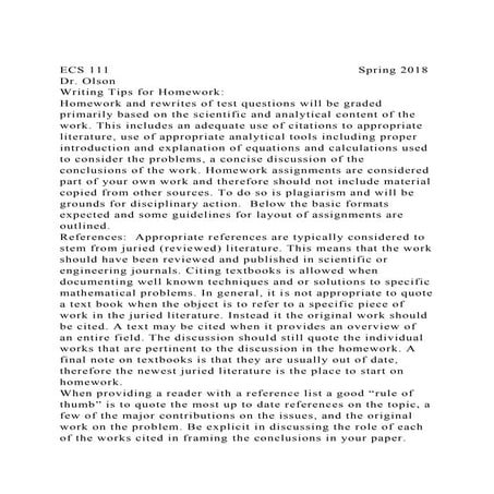 ECS 111Spring 2018Dr. OlsonWriting Tips for Homework.docx