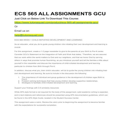 Ecs 565 all assignments gcu | PDF | Parenting Babies and Toddlers | Parenting