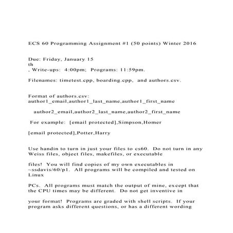 ECS 60 Programming Assignment #1 (50 points) Winter 2016 .docx | Programming Languages | Computing