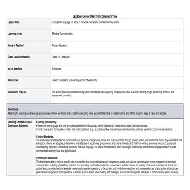Effective Communication Lesson Exemplar for Senior High School ...